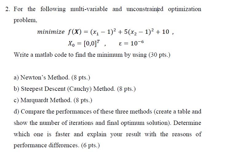 Solved For The Following Multi Variable And Unconstrained
