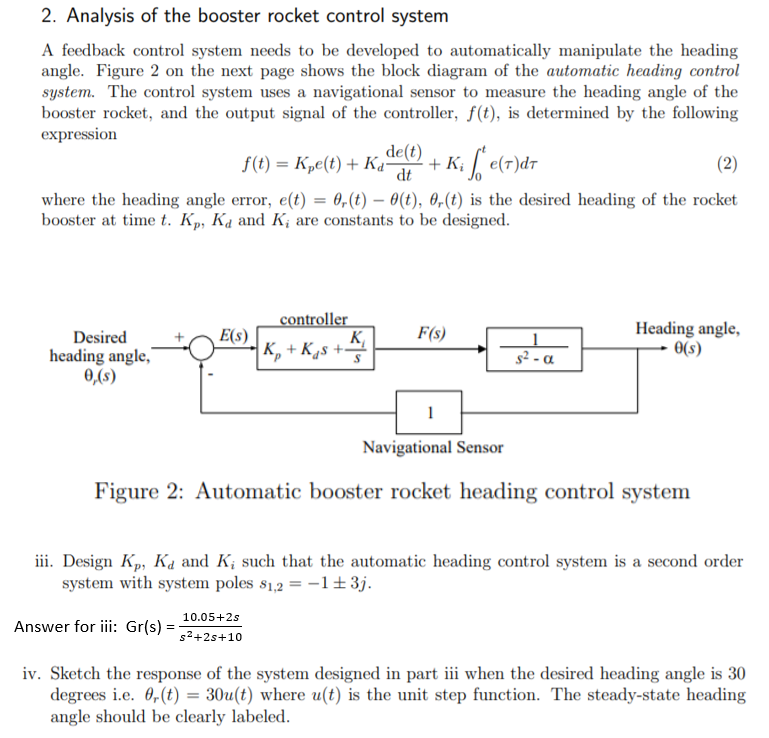 Solved 2. Analysis of the booster rocket control system A | Chegg.com