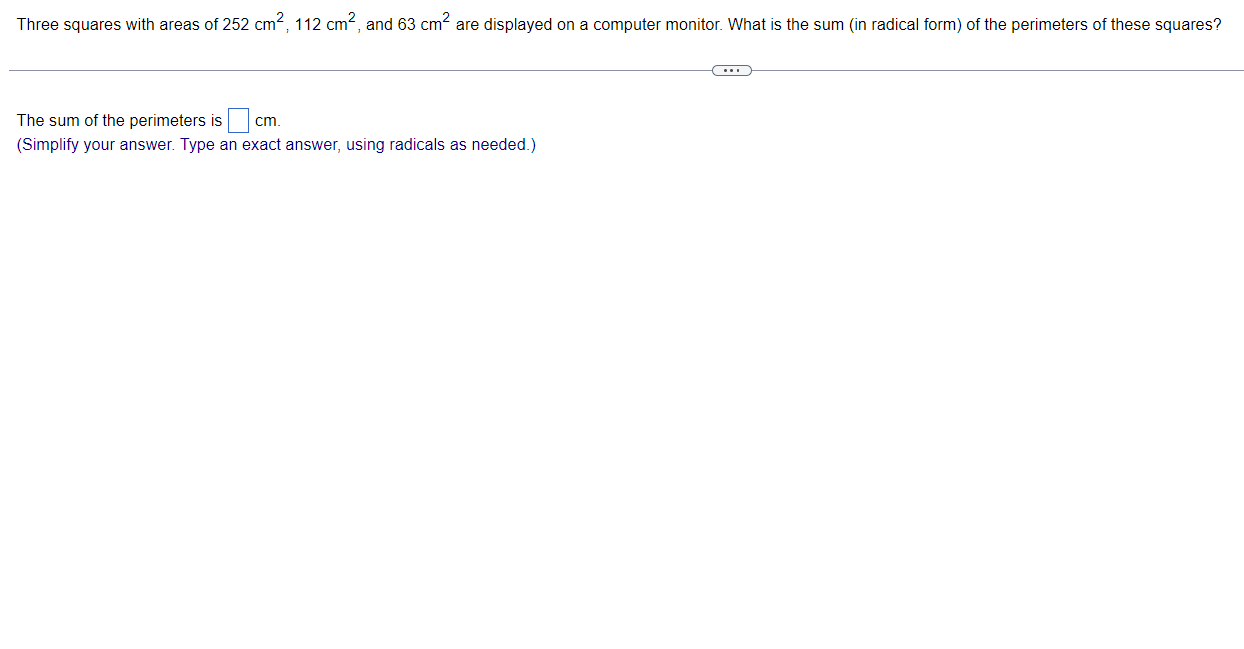 Solved Three squares with areas of 252 cm2,112 cm2, and 63 | Chegg.com
