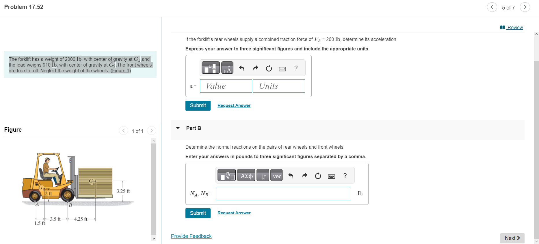 Solved The forklift has a weight of 2000lb, with center of | Chegg.com