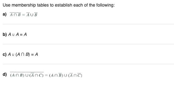 Solved Use membership tables to establish each of the | Chegg.com