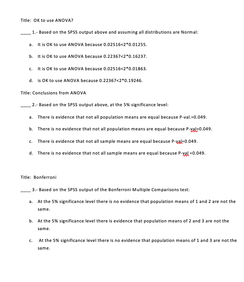 Solved Title: OK to use ANOVA? _1.- Based on the SPSS output | Chegg.com