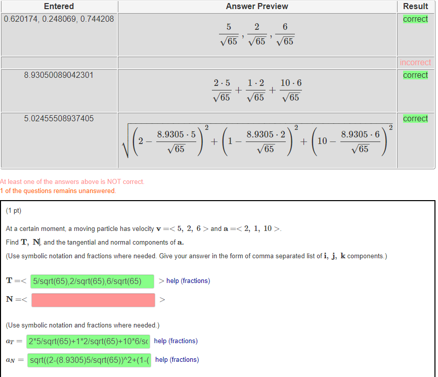 Solved Answer Preview Entered 0.620174, 0.248069, 0.744208 | Chegg.com