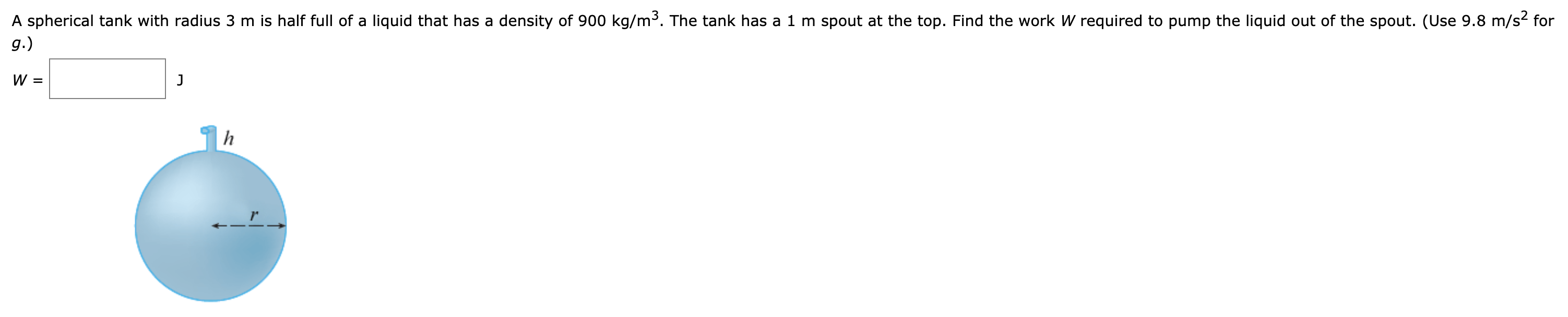 Solved A spherical tank with radius 3 m is half full of a | Chegg.com