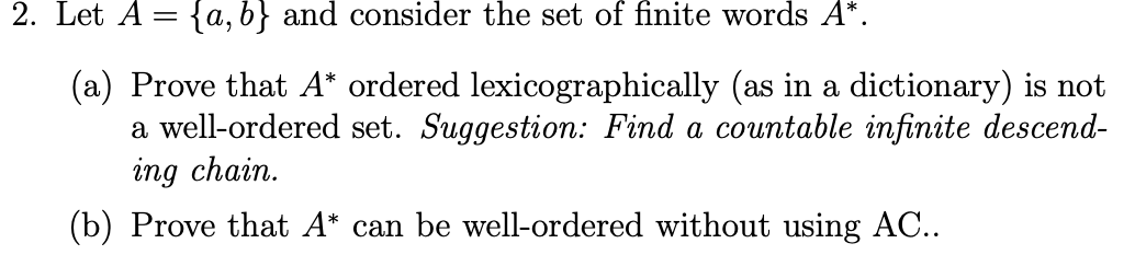 Solved 2. Let A = {a,b} and consider the set of finite words | Chegg.com