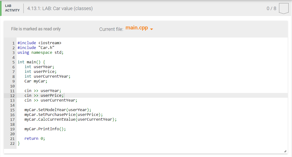 Solved in C++4.13 LAB: Car value (classes)Instructor | Chegg.com