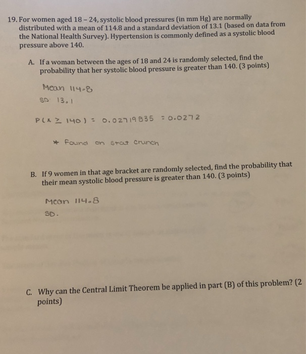 Solved 19. For women aged 18-24, systolic blood pressures | Chegg.com