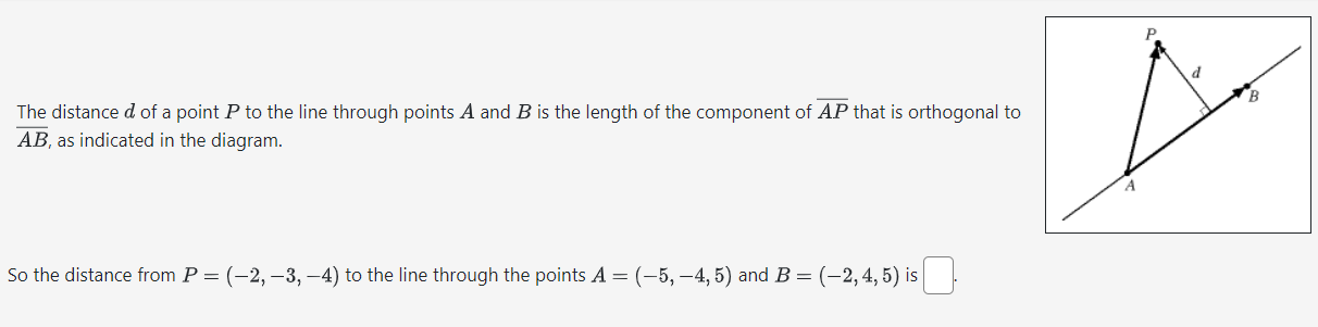 Solved The distance d ﻿of a point P ﻿to the line through | Chegg.com