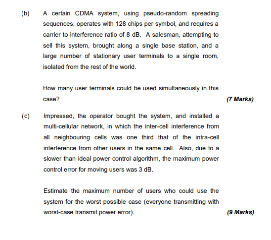 Solved B A Certain Cdma System Using Pseudo Random 