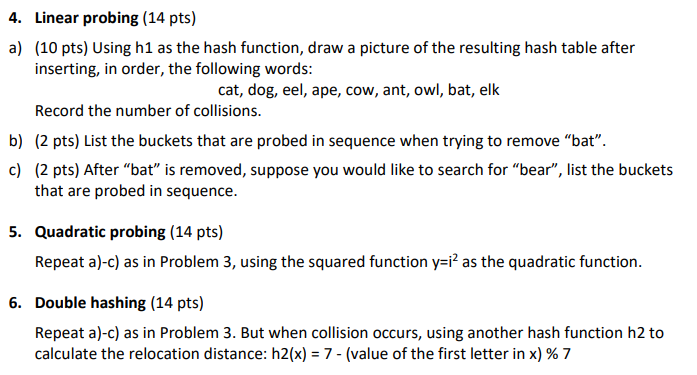 Solved 4. Linear probing (14 pts) a) (10 pts) Using h1 as | Chegg.com