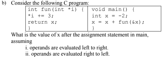 b) Consider the following C program: int fun (int *i) | Chegg.com