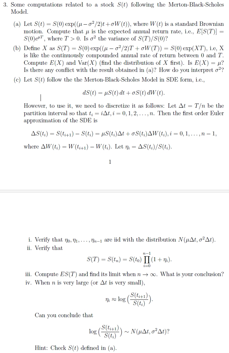 Solved Answer part bSome computations related to a stock | Chegg.com