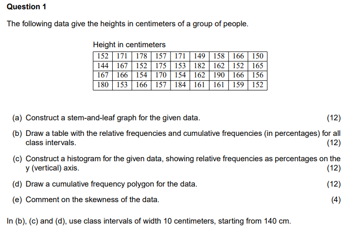 Solved Question 1 The following data give the heights in | Chegg.com