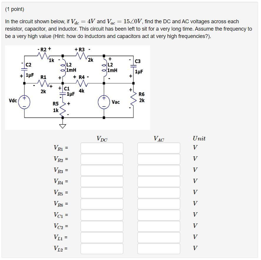 Solved (1 point) In the circuit shown below, if Vdc = 4V and | Chegg.com