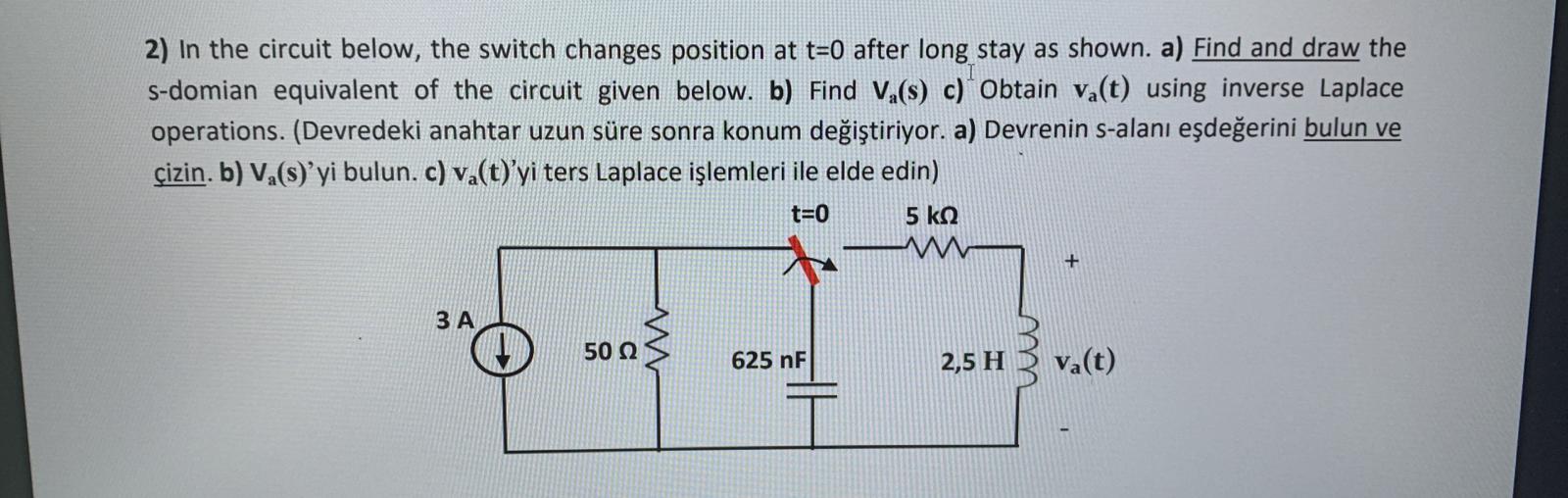 Solved In the circuit below, the switch changes position at | Chegg.com