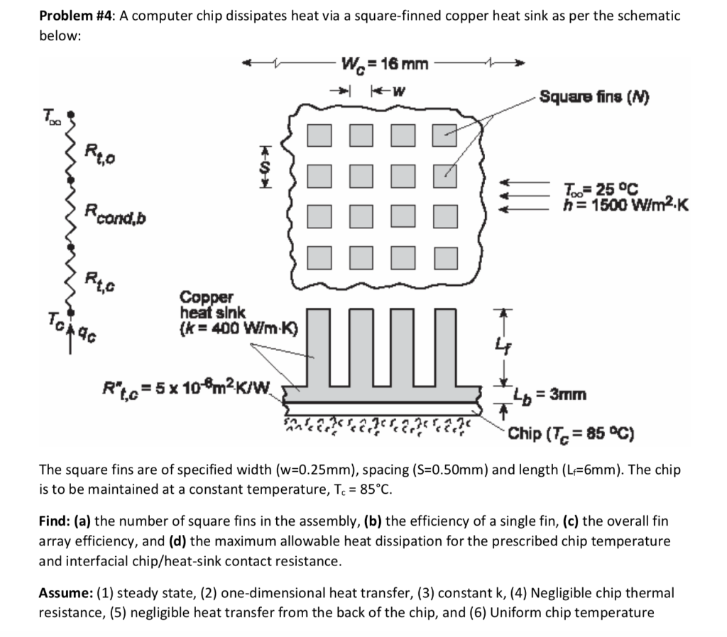 Problem #4: A computer chip dissipates heat via a | Chegg.com
