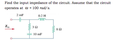 Solved Find the input impedance of the circuit. Assume that | Chegg.com