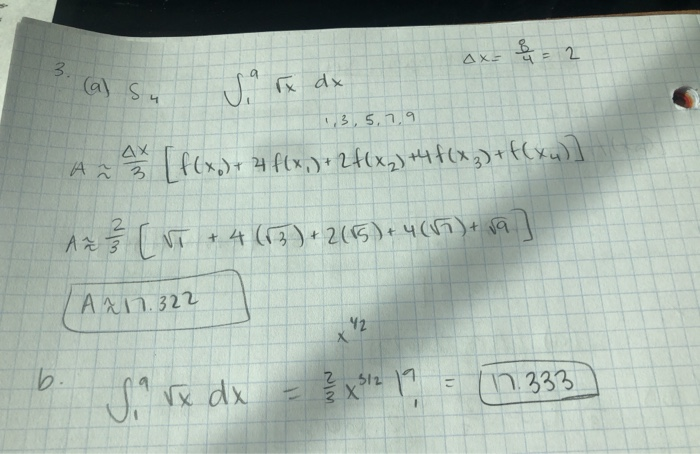 Solved Vidx. 3-(a) Use Simpson's Rule with n 4 subintervals | Chegg.com