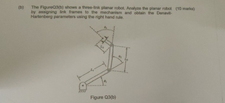 Solved (b) The FigureQ3(b) shows a three-link planar robot. | Chegg.com