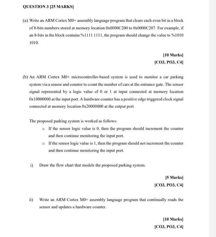 Solved Question 3 25 Marks A Write An Arm Cortex Mo