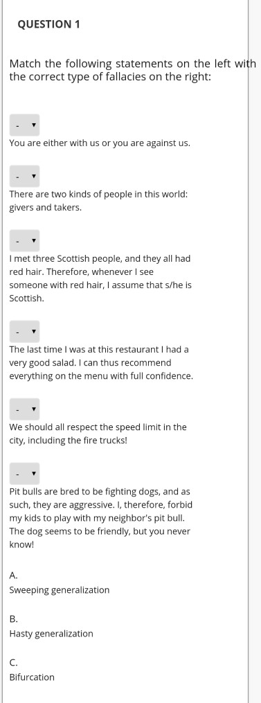 Solved QUESTION 1 Match the following statements on the left | Chegg.com