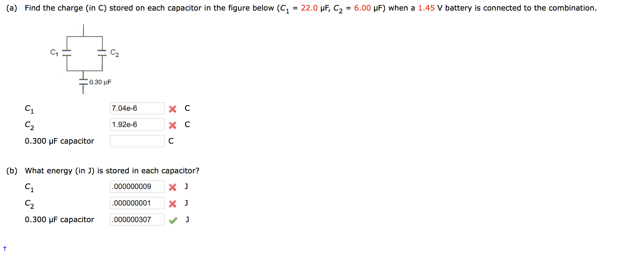 Solved (a) Find the charge (in C) stored on each capacitor | Chegg.com