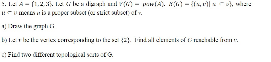 Solved 5. Let A = {1,2,3}. Let G be a digraph and V(G) = | Chegg.com