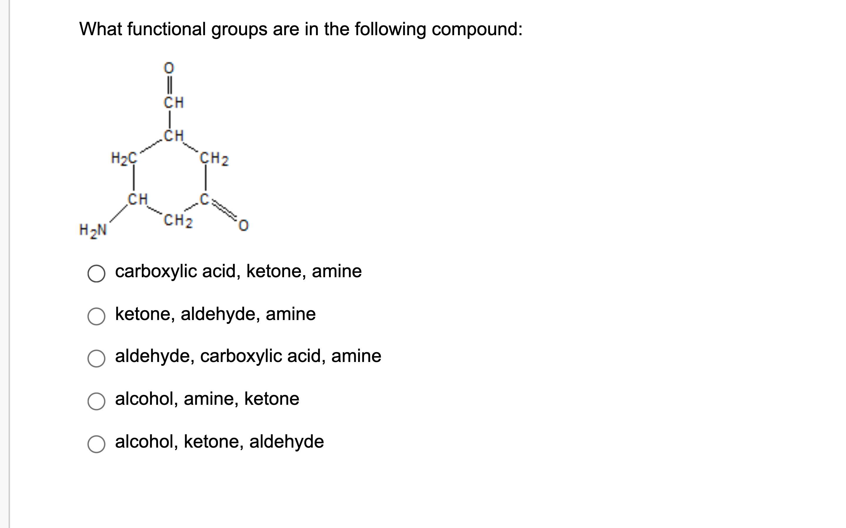 Solved What functional groups are in the following compound: | Chegg.com