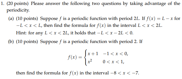 Solved 1. (20 points) Please answer the following two | Chegg.com