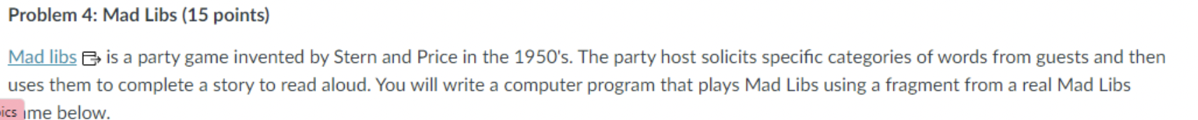 Solved Mad libs G is a party game invented by Stern and | Chegg.com