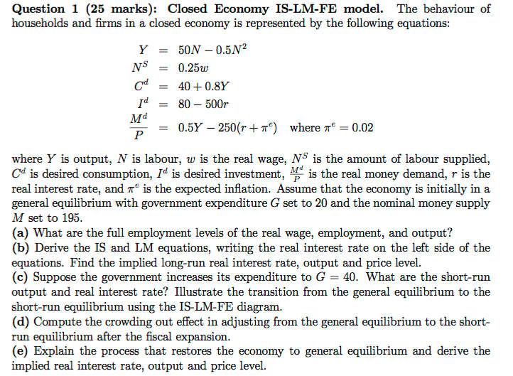 Solved Question 1 (25 marks): Closed Economy IS-LM-FE model. | Chegg.com