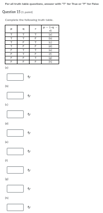 Solved For all truth table questions, answer with "T" for | Chegg.com