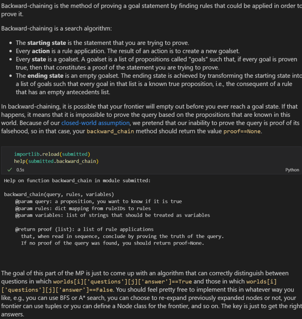 Solved I'm confused about backward_chain, does it want me to | Chegg.com