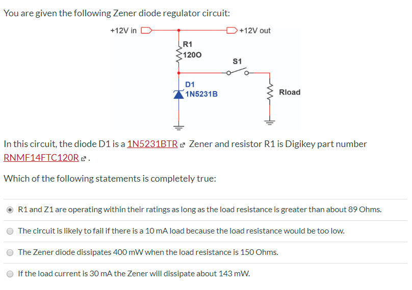 Solved You are given the following Zener diode regulator | Chegg.com