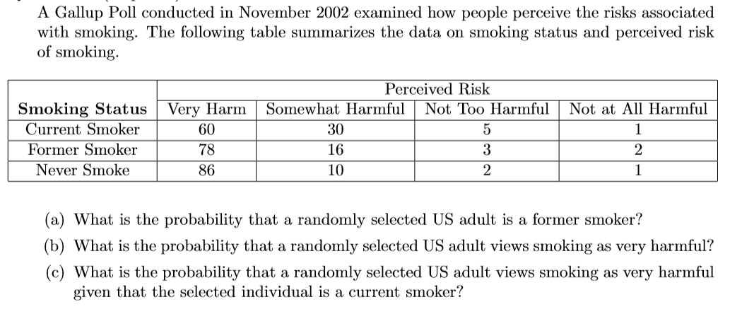 Solved A Gallup Poll conducted in November 2002 examined how | Chegg.com