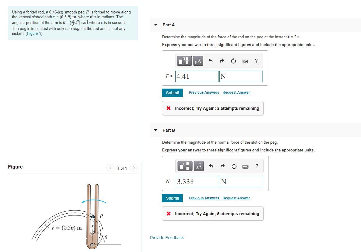 Solved Using a forked rod, a 0.45-kg smooth peg P is forced | Chegg.com