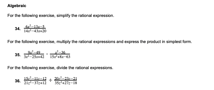 Solved Algebraic For the following exercise, simplify the | Chegg.com
