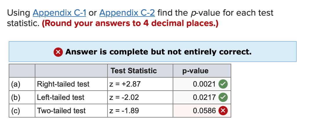 Solved Using Appendix C 1 Or Appendix C 2 Find The P Value