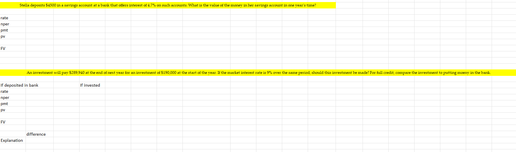 Solved rate nper pmt pv FV nper pmt pv Stella deposits $4500 | Chegg.com