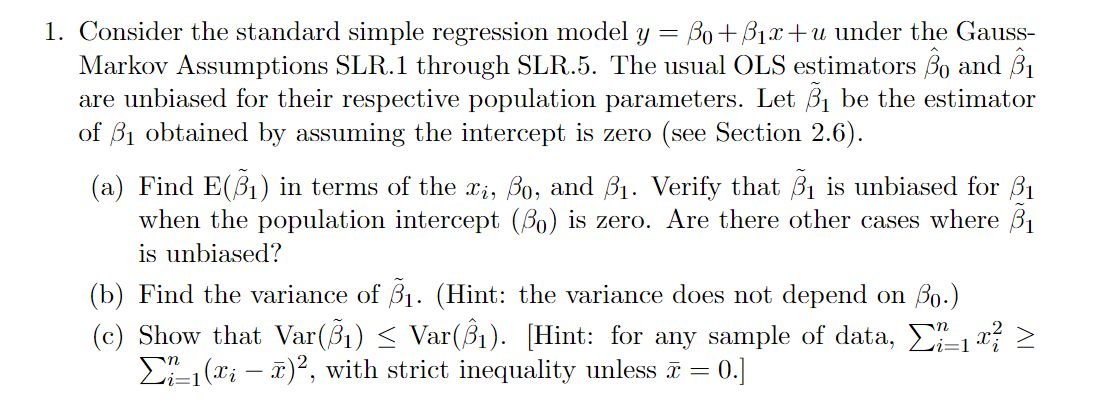 Solved Consider the standard simple regression model | Chegg.com