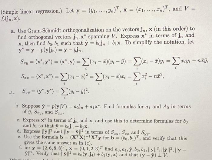 (Simple linear regression.) Let y = (y1, ..., Yn)", x | Chegg.com