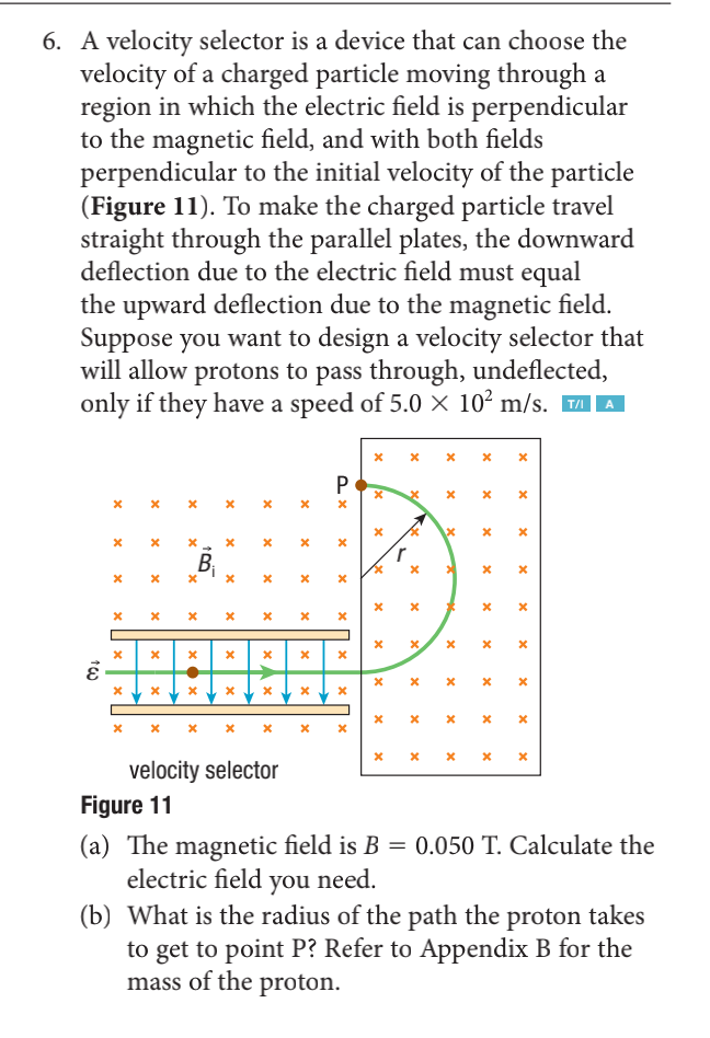 Solved 6. A velocity selector is a device that can choose | Chegg.com