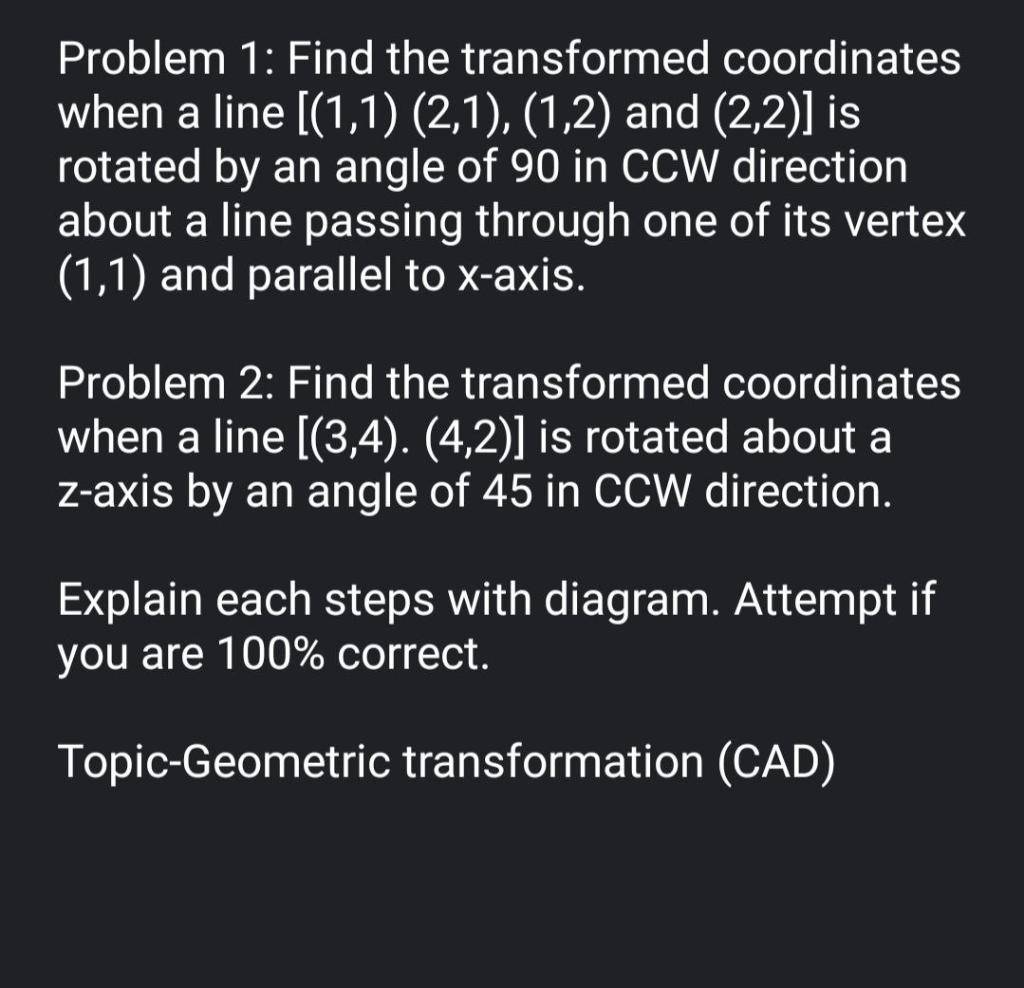 Solved Problem 1 Find The Transformed Coordinates When A 