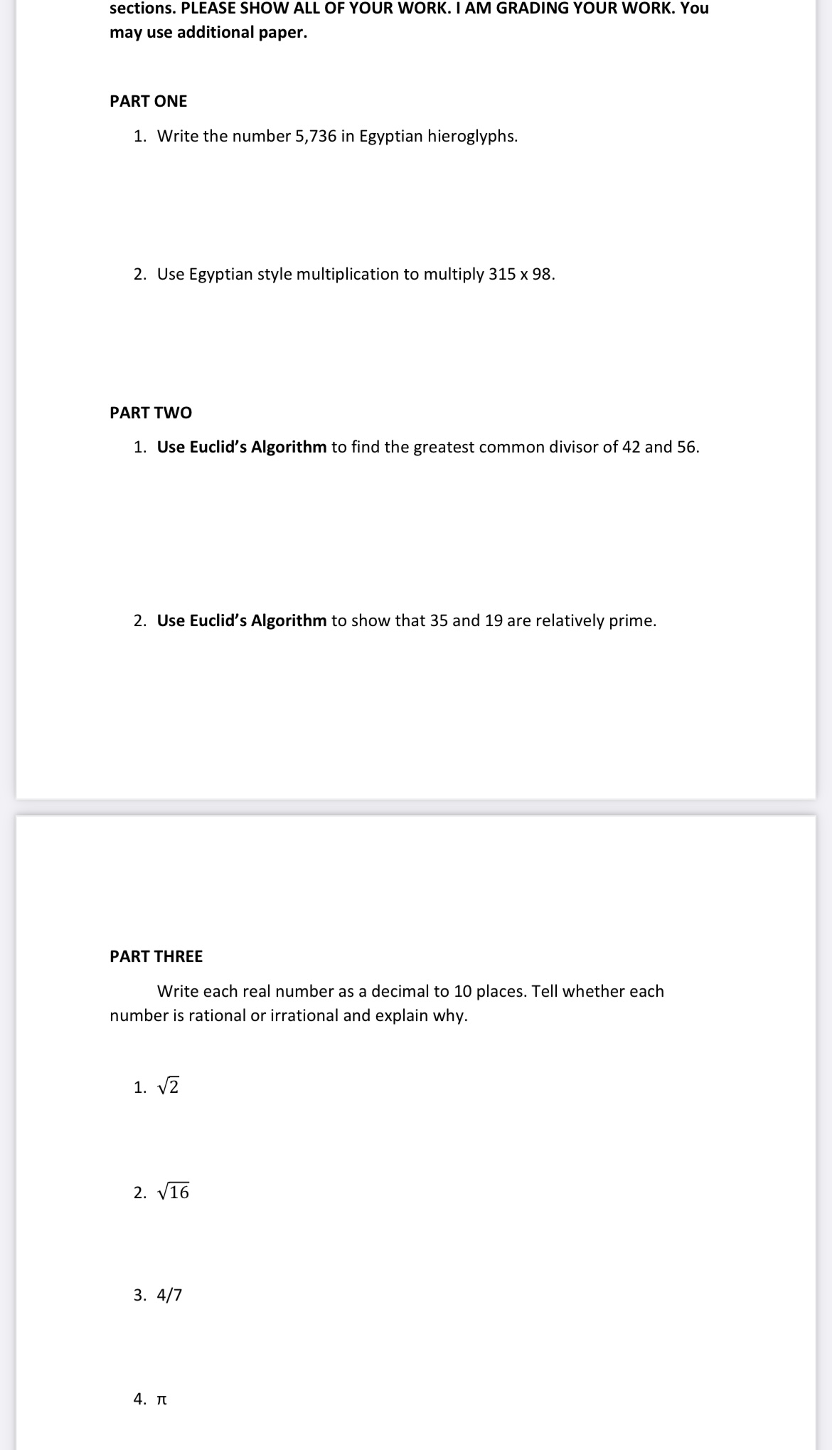 Solved sections. PLEASE SHOW ALL OF YOUR WORK. I AM GRADING | Chegg.com