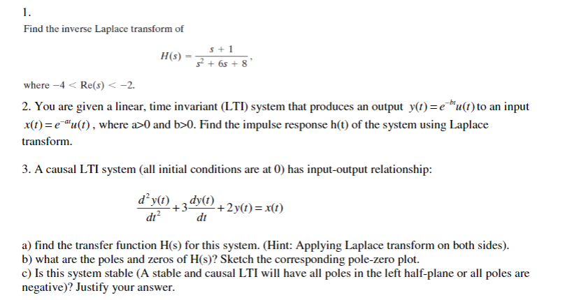 Solved 1. Find the inverse Laplace transform of s+1 H(s)=+65 | Chegg.com
