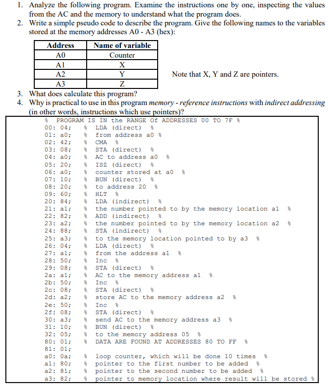Solved 1. Analyze the following program. Examine the | Chegg.com