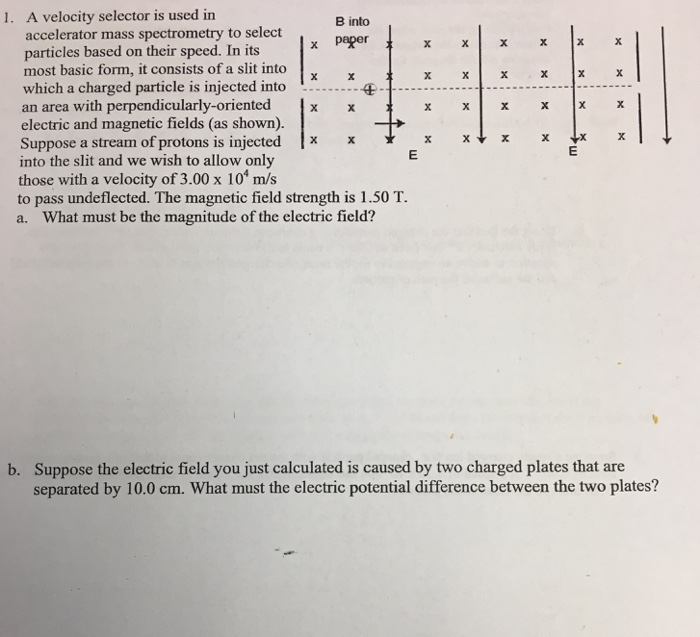 Solved A velocity selector is used in accelerator mass | Chegg.com