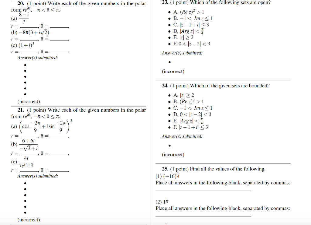 Solved 20. (1 point) Write each of the given numbers in the | Chegg.com