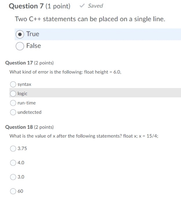 Solved Question 7 (1 point) Saved Two C++ statements can be | Chegg.com