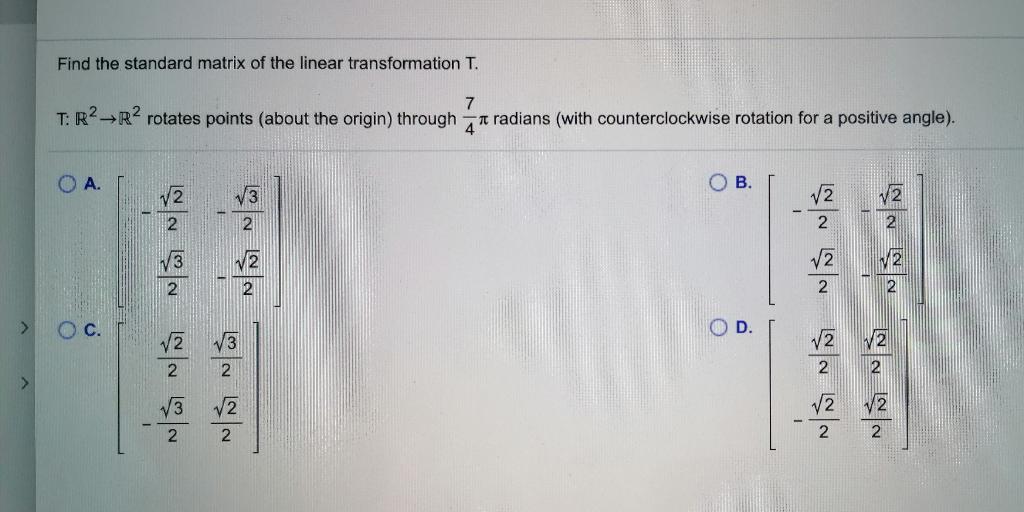 Solved Find the standard matrix of the linear transformation | Chegg.com